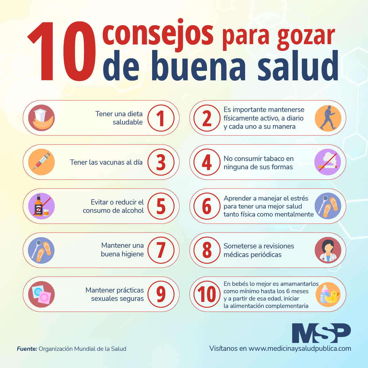 10 Consejos para gozar de buena salud - Infografía